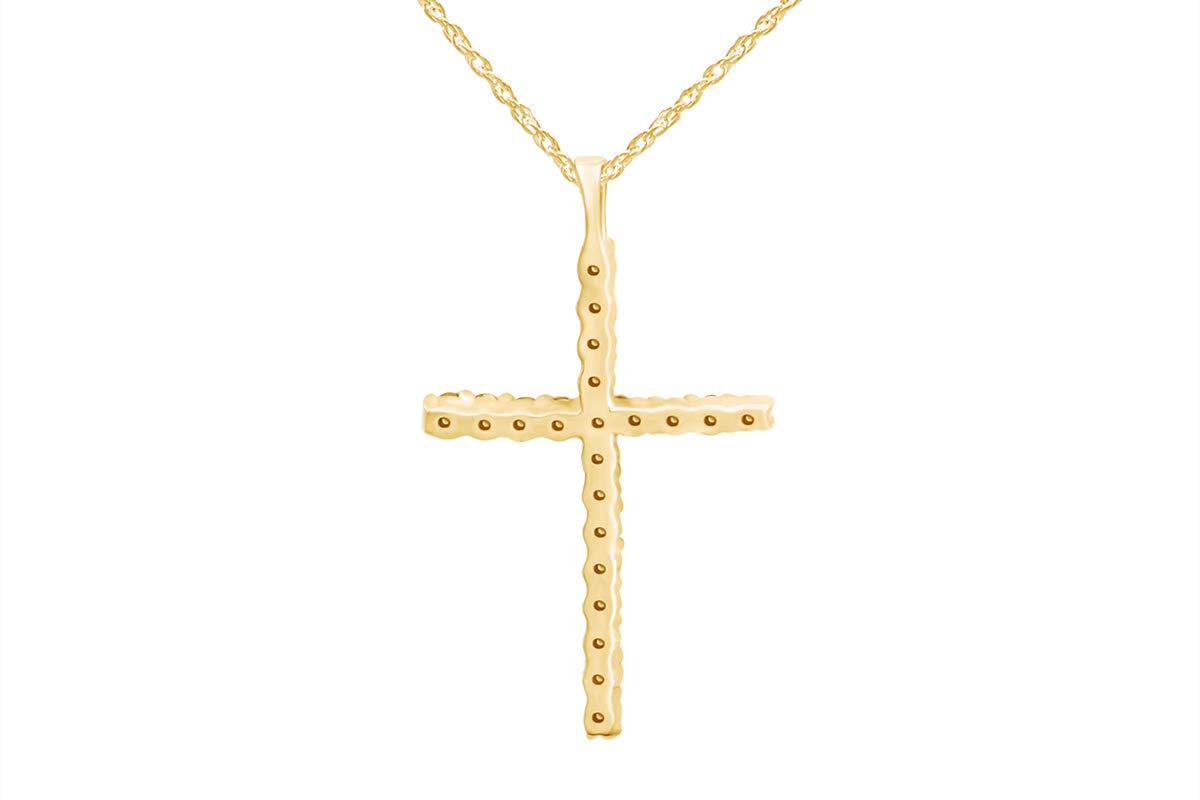 AFFY 0.30 Carat (Cttw) 14K Solid Yellow Gold Round Diamond Ladies Cross Pendant 1/3 CT (Silver Chain in cluded)