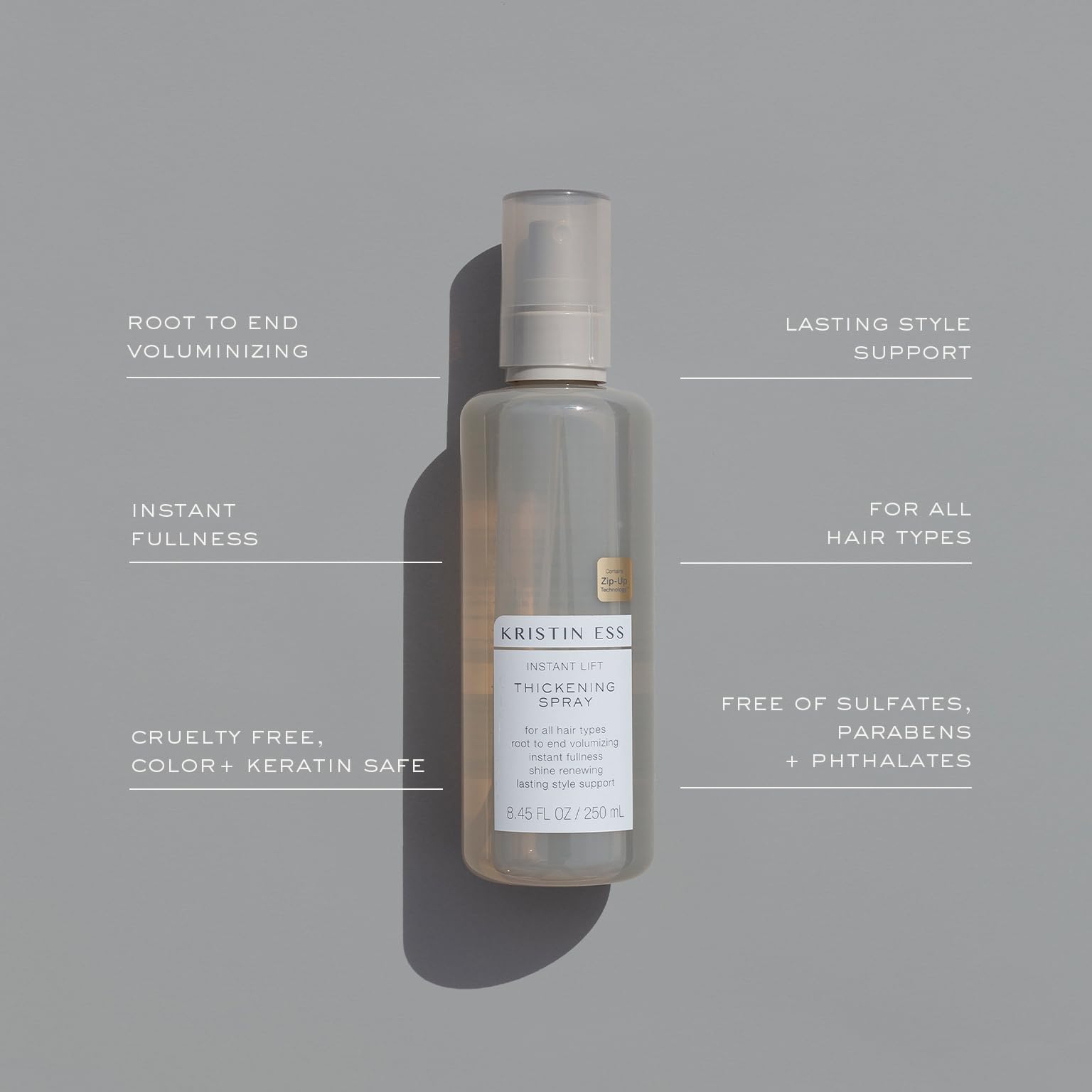 Kristin Ess Hair Instant Lift Thickening Spray for Volume + Fullness on Fine Hair, Shine Renewing, Style Support, Sulfate and Paraben Free, 8.45 fl. oz.