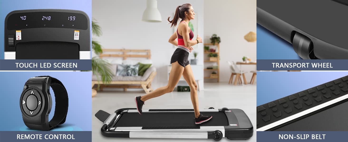 Anpuce 2 in-1 Folding Treadmill, 2.25 HP Under Desk Treadmill, Compact Installation-Free with Remote/APP Control and LED Display, Device Holder Walking Jogging Running for Family & Office Use, Sliver