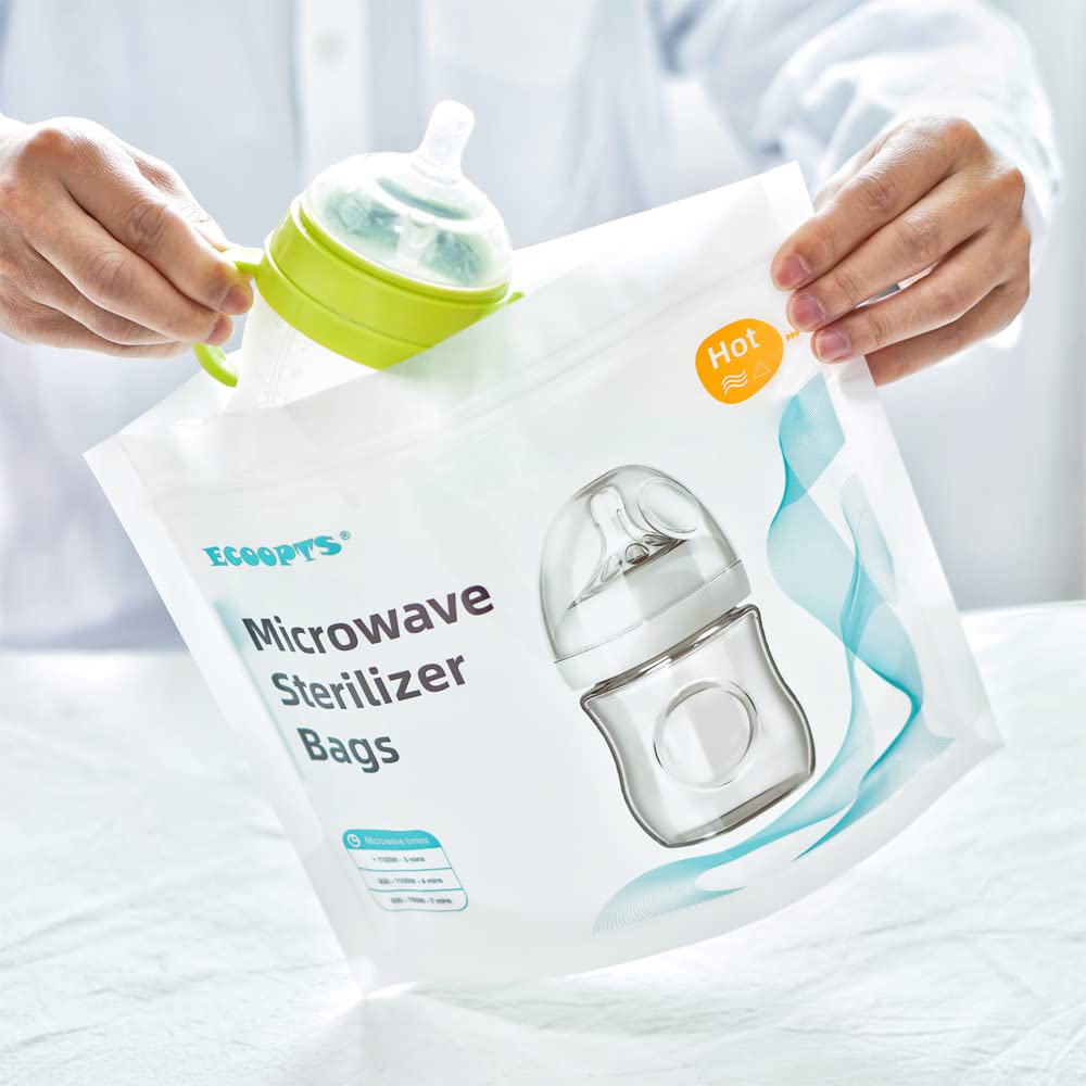 ECOOPTS 12 Count Microwave Steam Sterilizer Bags Reusable Micro-Steam Bags for Baby Bottles and Breast Pump Sterilizer Parts Microwave Steam Bags