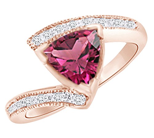 AFFY 1.24 cttw Simulated Pink Sapphire & White Natural Diamond Engagement Wedding Ring in 14k Rose Gold Ring Size 7.5