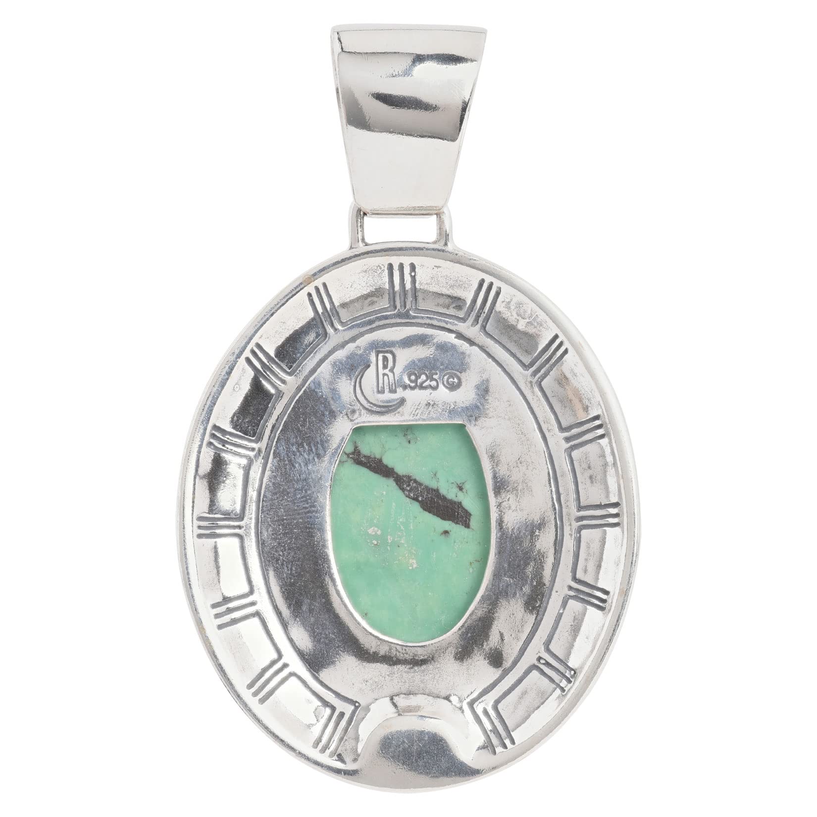 American West Sterling Green Turquoise Gemstone Diamond-Cut Oval Pendant