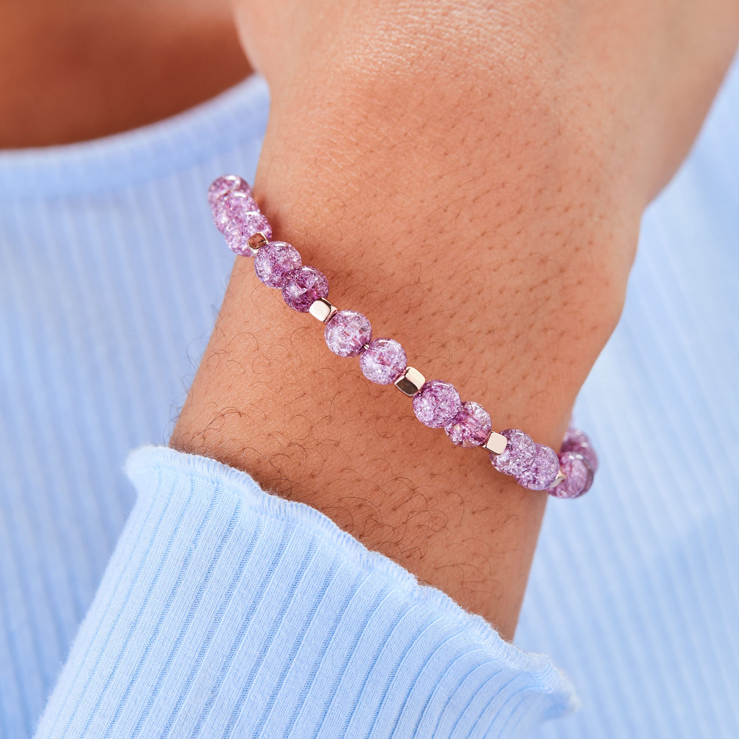 Alex and Ani Spring Celestial Beaded Expandable Bangle for Women, Amethyst Purple Beads, Shiny Rose Gold Finish, 2 to 3.5 in