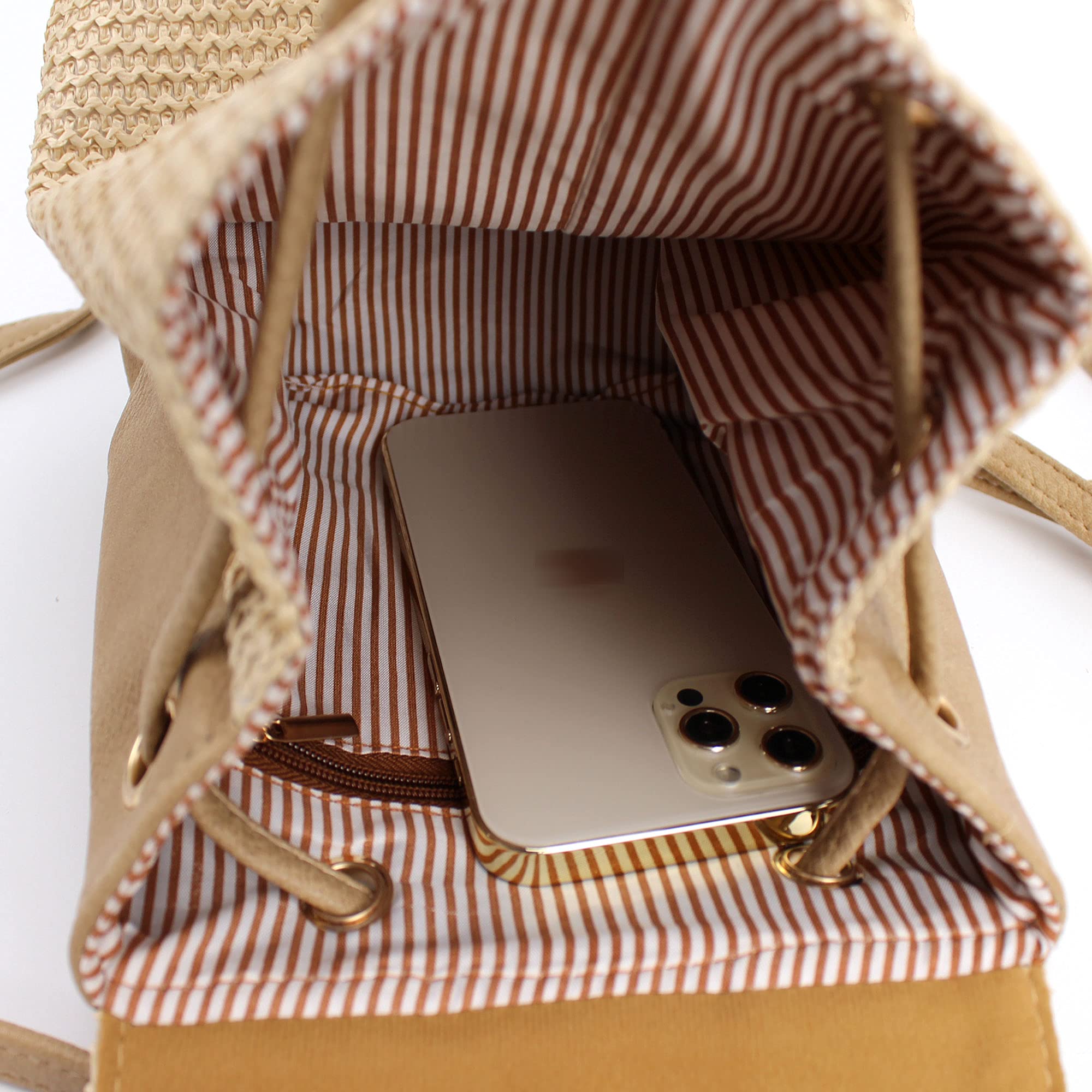 Felice Ann Women Small Straw Woven Backpack Daypack Cross-body Shoulder Bag