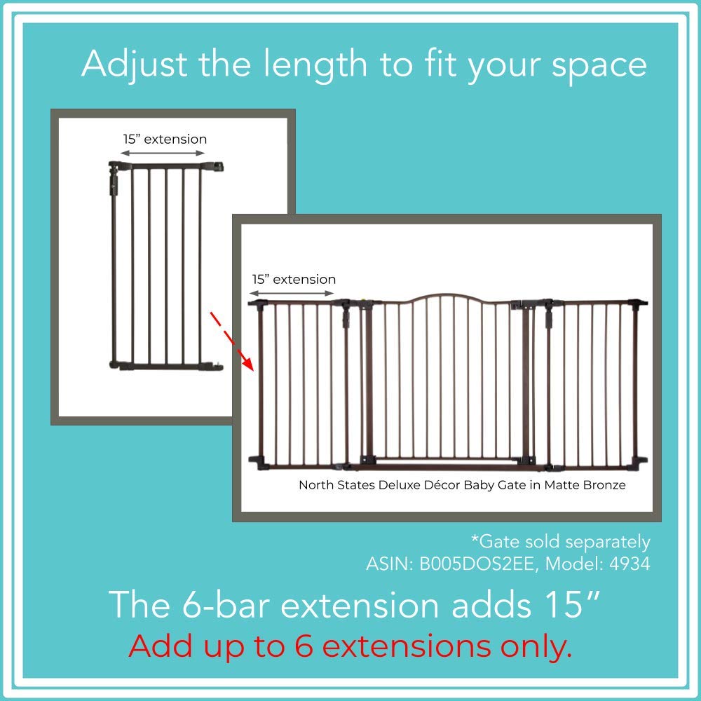 Toddleroo by North States 6-Bar Extension for Deluxe Décor Gate: Adjust your gate to fit your space. Add up to six extensions. No tools required. (Adds 15" Width, Matte Bronze)