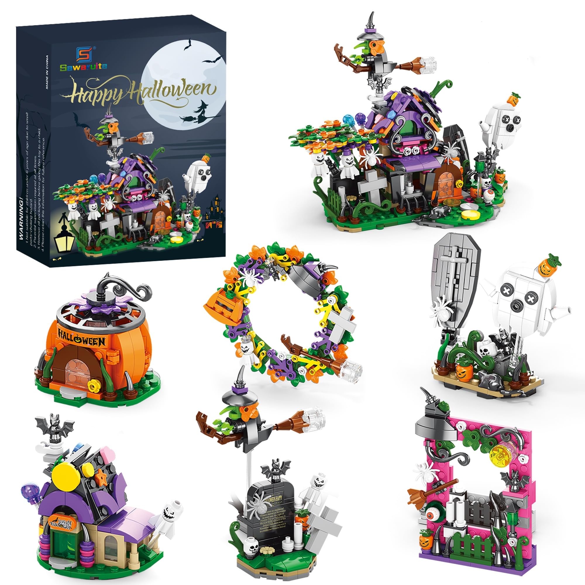 Halloween Building Set for Kids -Halloween Toys Ghost Pumpkin Building Kit for Kids Party Favors for Goodie Bags Stuffers for Boys & Girls 6 up