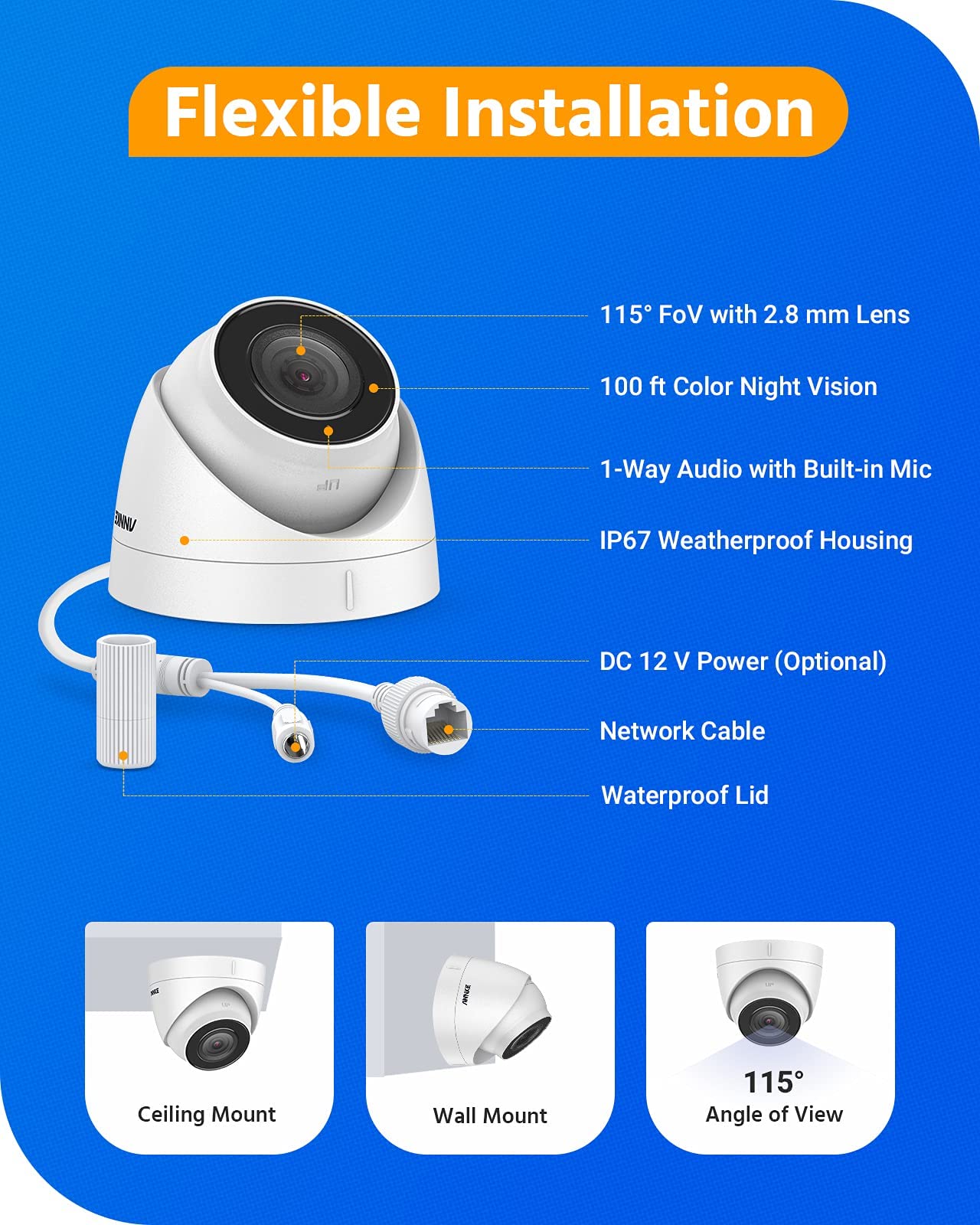 ANNKE 5MP PoE Security Cameras System with H.265+, 2 Pcs C500 Camera with ANNKE 8 Channel 6MP PoE NVR, Outdoor IP Security Surveillance Camera,100 ft Color Night Vision, IP67 Waterproof, Plug and Play
