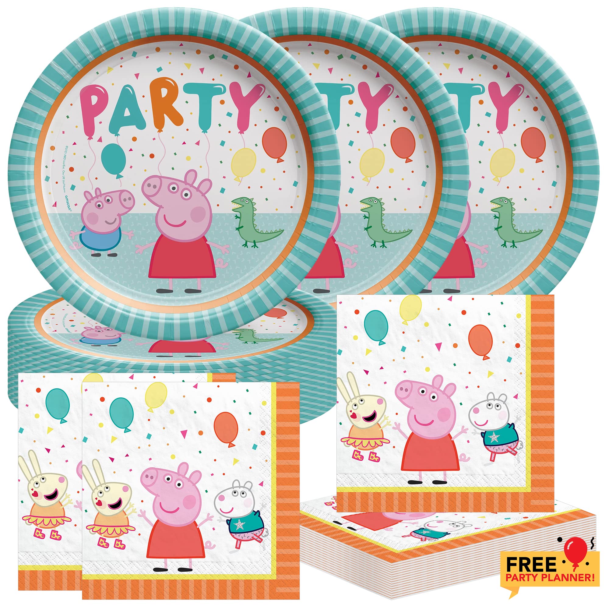 Amscan Peppa Pig Dinnerware Party Bundle for 16 Guests - Dinner Plates 9" and Luncheon Napkins 6.5" - Birthday Decorations for Table, Toddler Girl Supply Set
