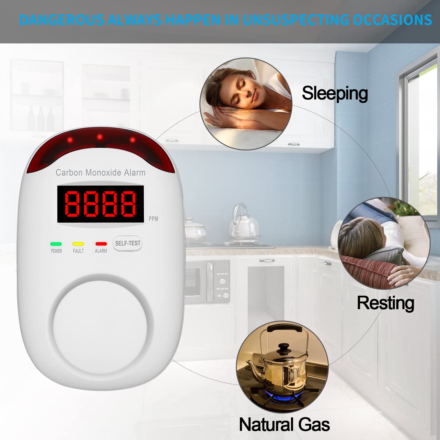 Carbon Monoxide Detector Insertion, VzmcovCO Detector, LED Display Screen Voice Alarm, Suitable for Home Kitchen, Office, Hotel Garage, Living Room, Bedroom -1 Package