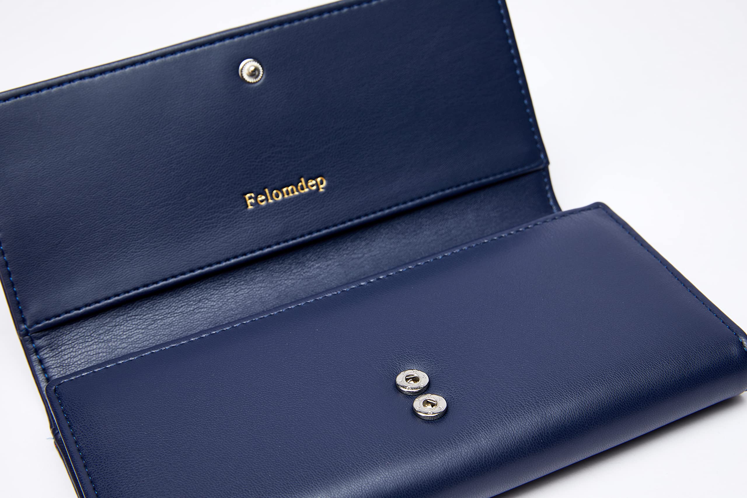Felomdep Womens Wallet Medium Size Trifold Rfid Blocking Soft PU Leather Large Capacity Long Blue Shopping Wallet For Lady Travel Document Accessories Holder For Passport,Credit Card,Vaccine Card etc