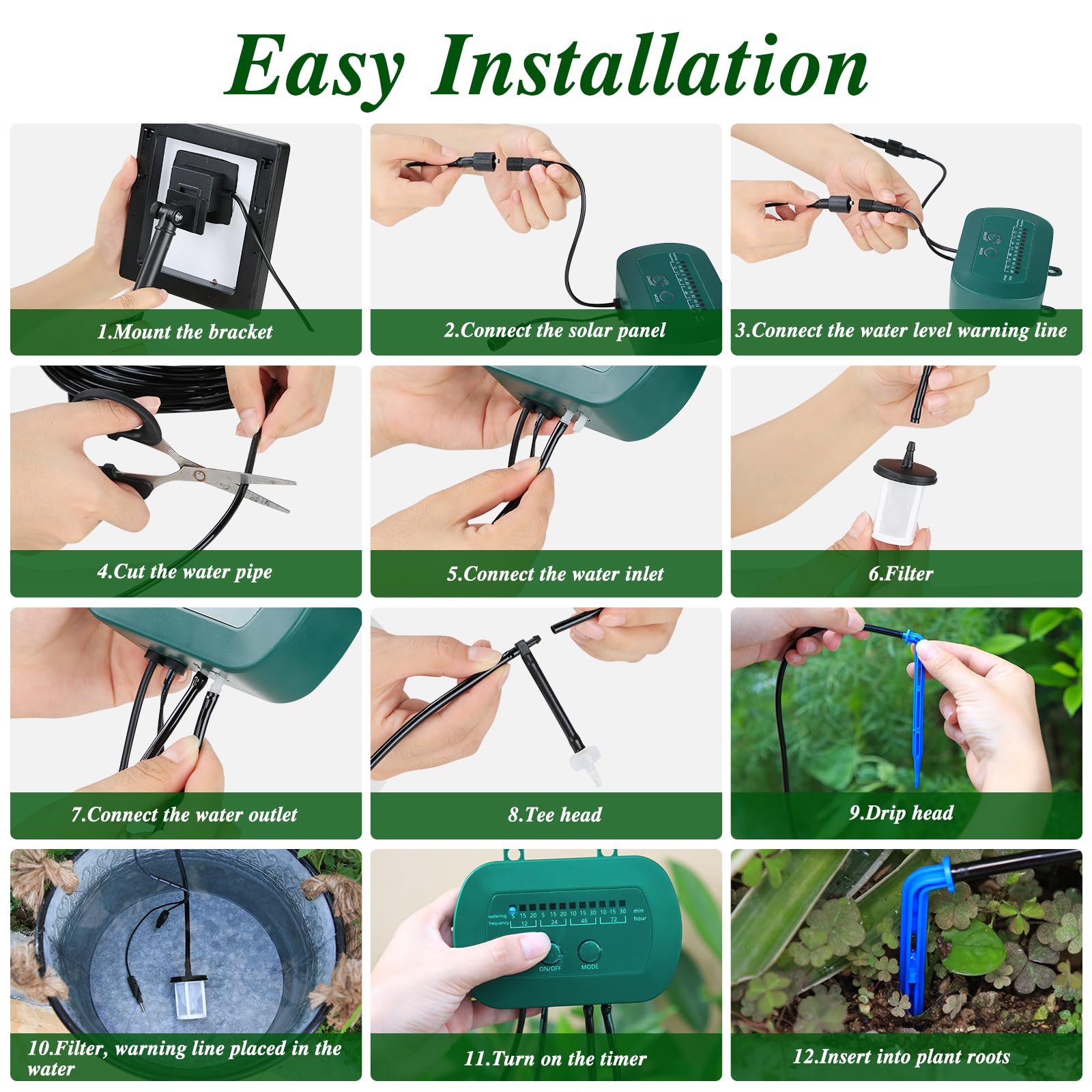 AnseTo Solar Irrigation System for Garden Watering System, 2023 Latest Drip Irrigation Kit for Potted Plants, Supported Automatic Watering System for The Balcony, The Plant Bed and The Green House