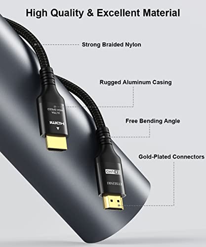 Etseinri 10K 8K 4K HDMI Cable 6.6ft, Certified 48Gbps Ultra High Speed HDMI® Cable 4K@120Hz 8K@60Hz eARC HDCP 2.2&2.3 Dynamic HDR D.olby Atmos Compatible with PS5 X-Box HDTV Monitor