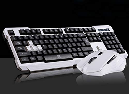 Keyboard Mouse Combos,Soke-Six Waterproof Multimedia 2.4GHz Wireless Gaming Keyboard with USB Cordless Ergonomic Mouse DPI Control for Desktop PC Laptop(White)