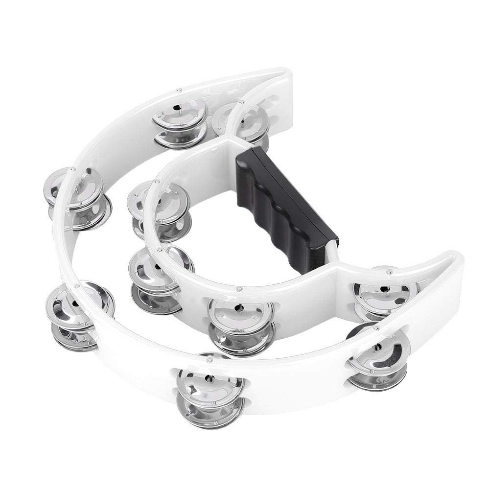 Hand Tambourine Double Row Jingle Handbell Tambourine Percussion Musical Instrument 6 Colors(White)