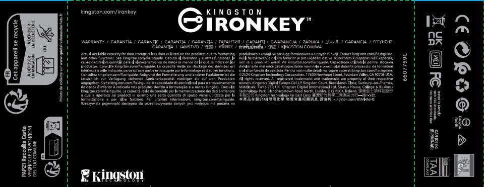 Kingston Ironkey S1000 128GB Encrypted USB Flash Drive On-Device Cryptochip FIPS 140-2 Level 3 Multi-Password Security Options IKS1000B/128GB