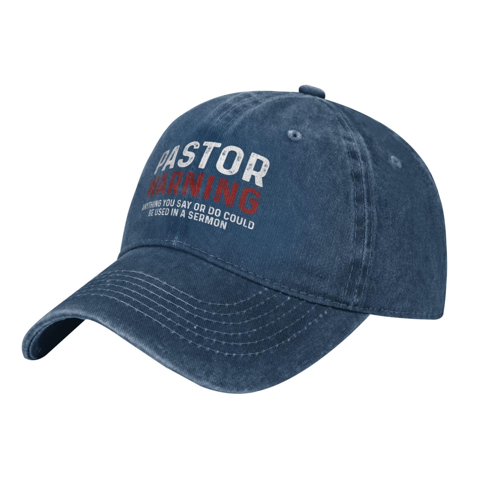 Beafoliya Funny Hat Pastor Warning Anything You Say Cap Men Baseball Hat Cool Hats Navy Blue