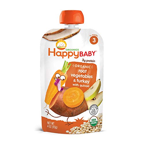 Happy Baby Organic Stage 3 Baby Food, Hearty Meals, Root Vegetables & Turkey with Quinoa, 4 Ounce (Pack of 8)