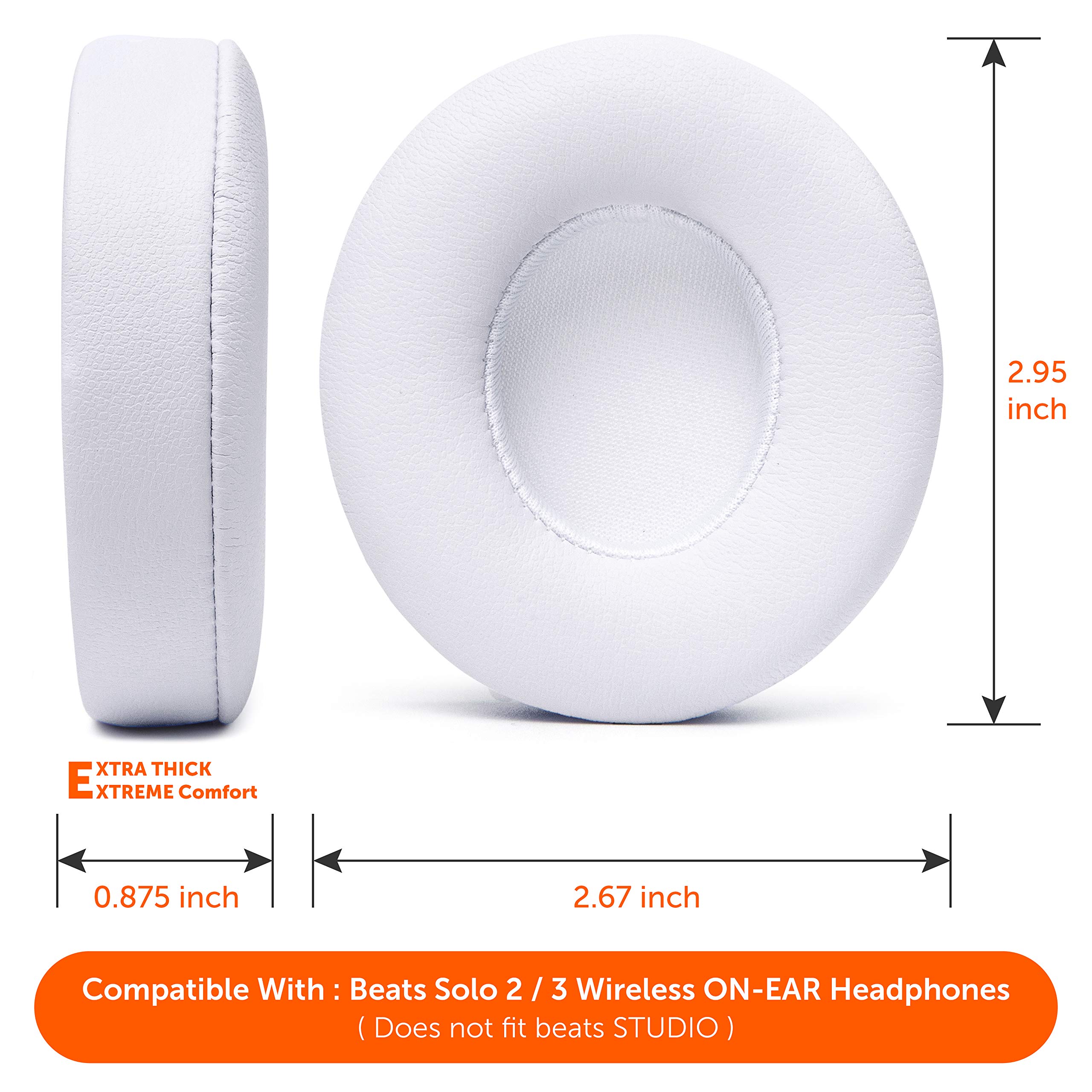 Wicked Cushions Replacement Ear Pads for Beats Solo 3 Wireless On Ear Headphones - Also fits Beats Solo 2 Wireless, Enhanced Noise Cancellation, Improved Comfort, Industrial Adhesive | White
