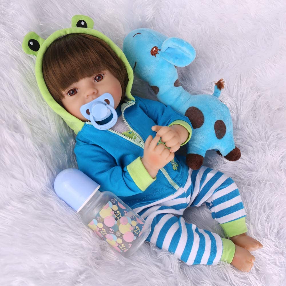 CHAREX Realistic Reborn Baby Dolls Lifelike Weighted Reborn Boy 18 inch Toddler Soft Body Toy Giraffe Gift Set