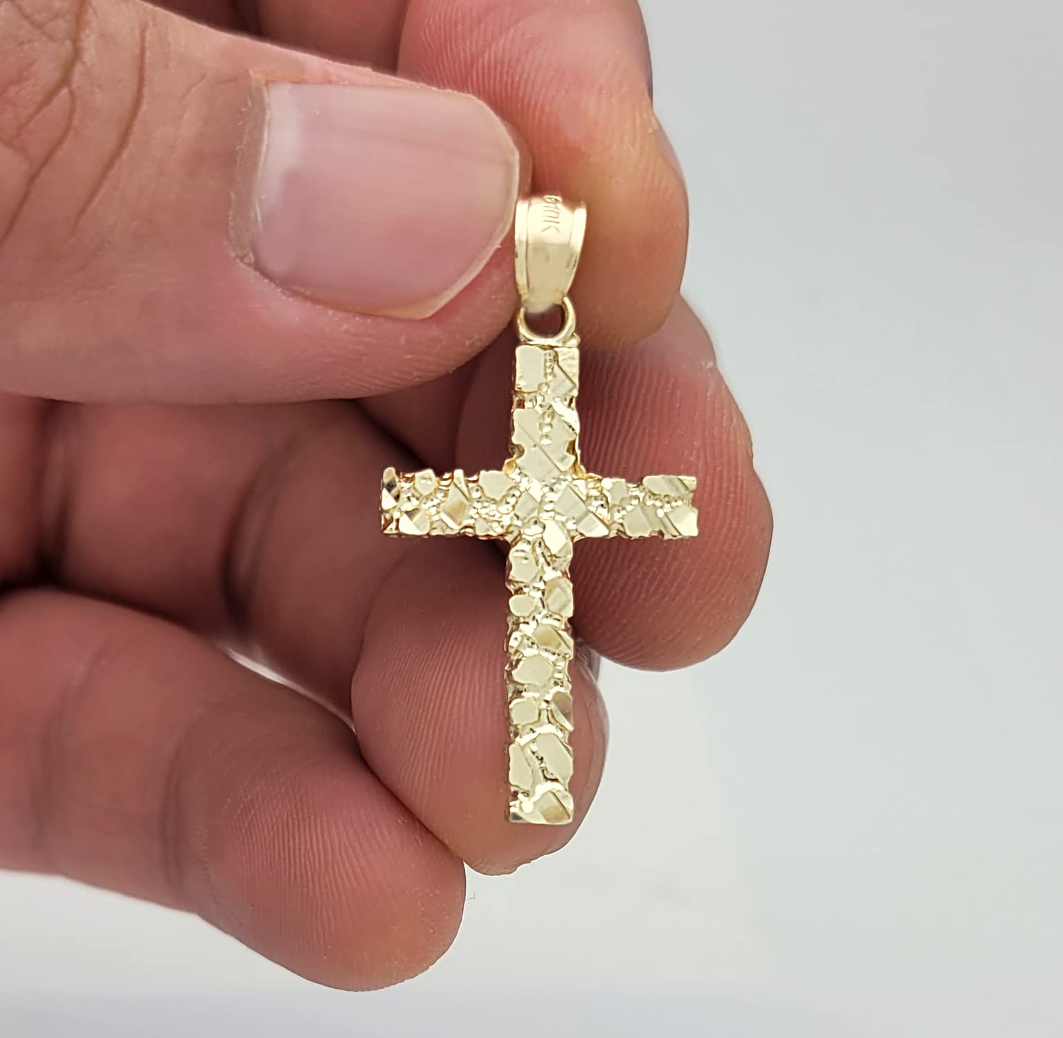 AMZ Jewelry 10K Yellow Gold Nugget Cross Pendant Gold Nugget Cross