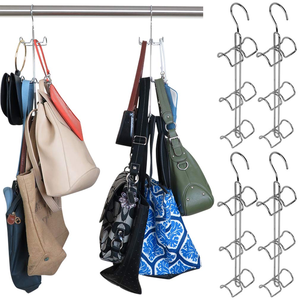 Evelots Purse Handbag Closet Organizer-Hanging-Chrome Finish-24 Hook Total-Set/4