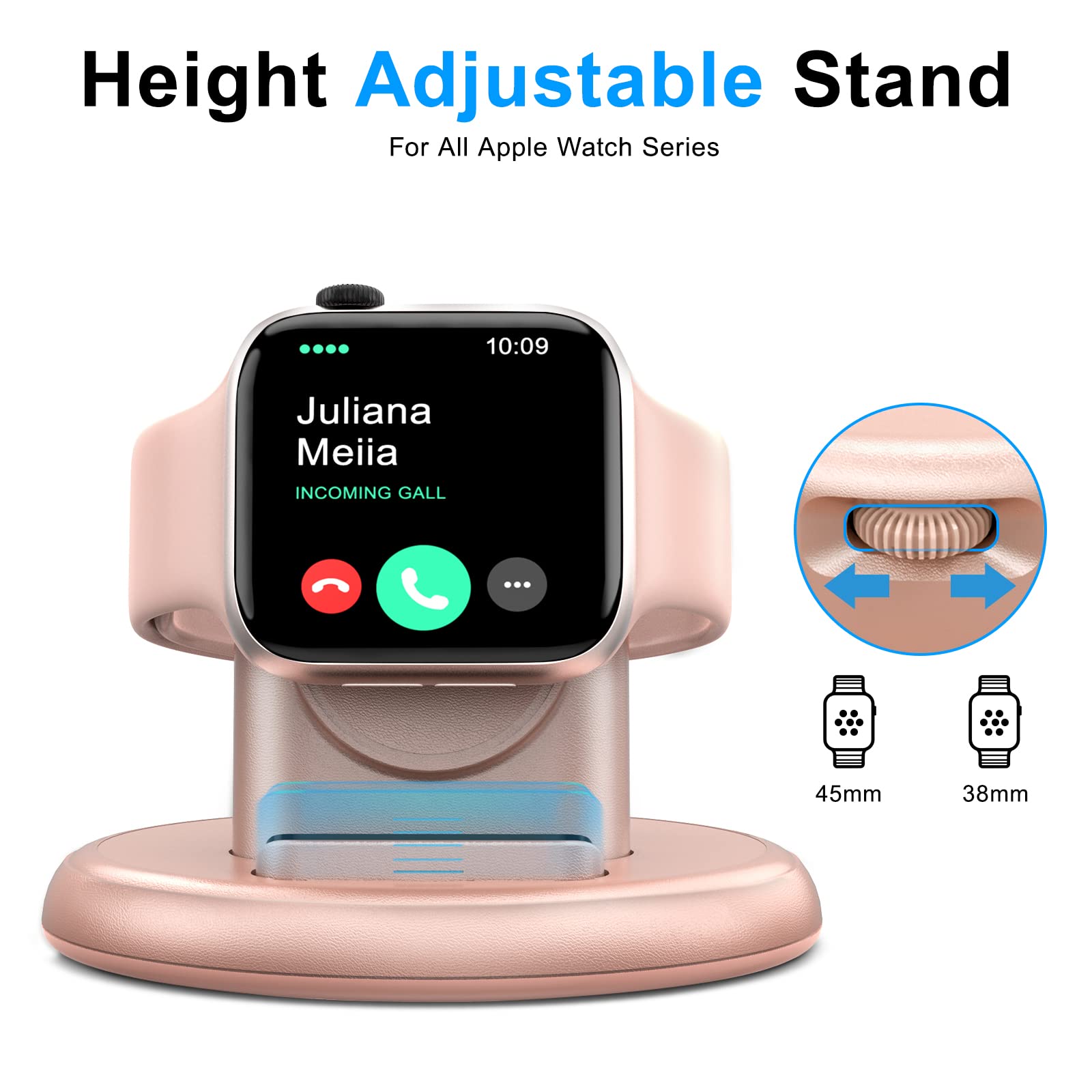 Charging Stand for Apple Watch, GUYARO Magnetic Wireless Charging Station Compatible with Apple Watch Series 8/Ultra/SE/7/6/5/4/3/2/1 Portable iWatch Charger Stand with Charging Cable- Rose Gold