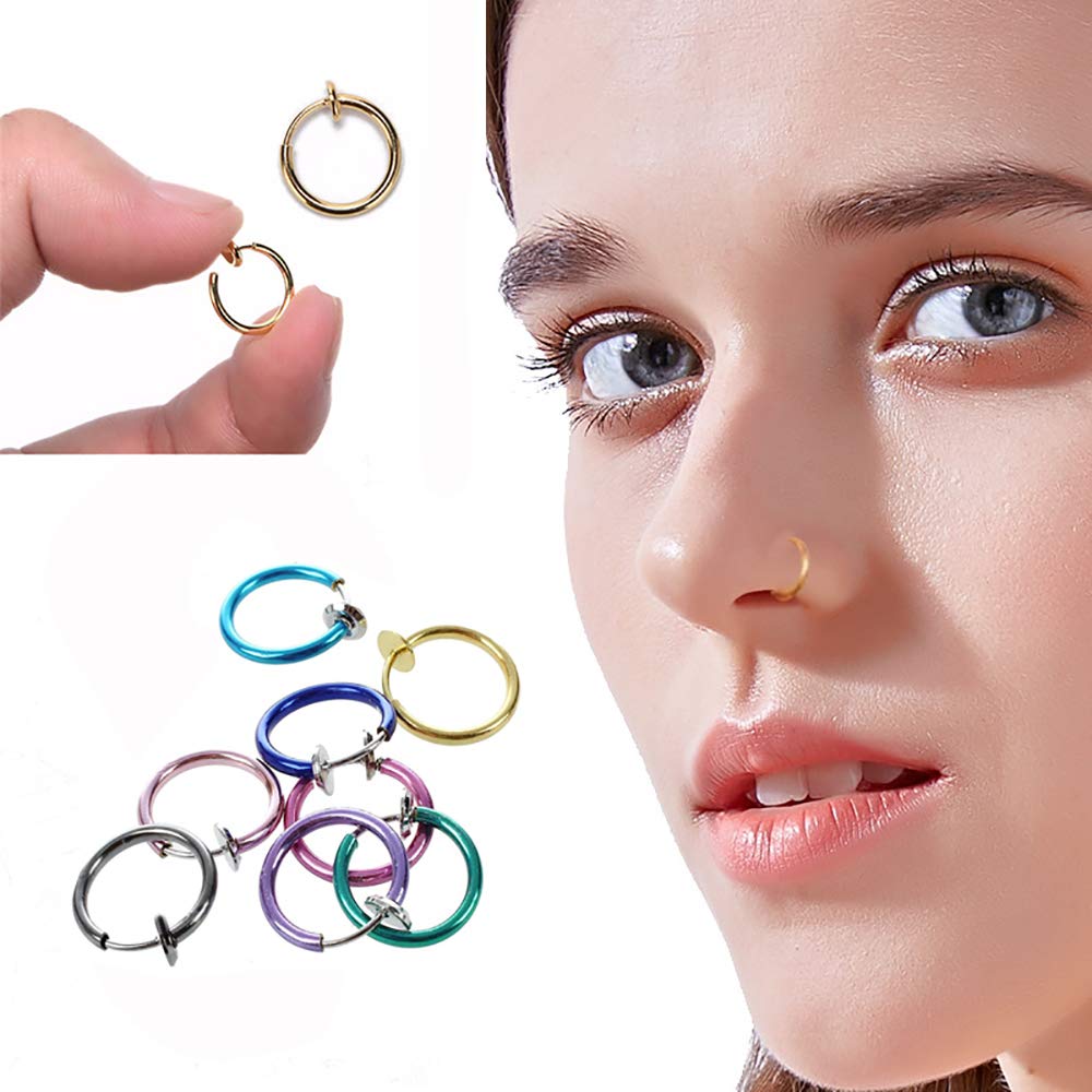 Alisaso 12pcs Punk Clip on Fake Nose Lip Hoop Rings Earrings Body Piercing(Color Random)