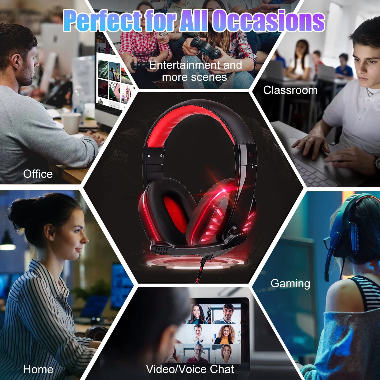 Atrasee PC Gaming Headset for PS4 Headset Wired PS5 Headset Xbox One Headset with Microphone Noise Cancelling, Stereo Over Ear Headphones with 3.5mm Audio Cable for Nintendo Switch Laptop, Red