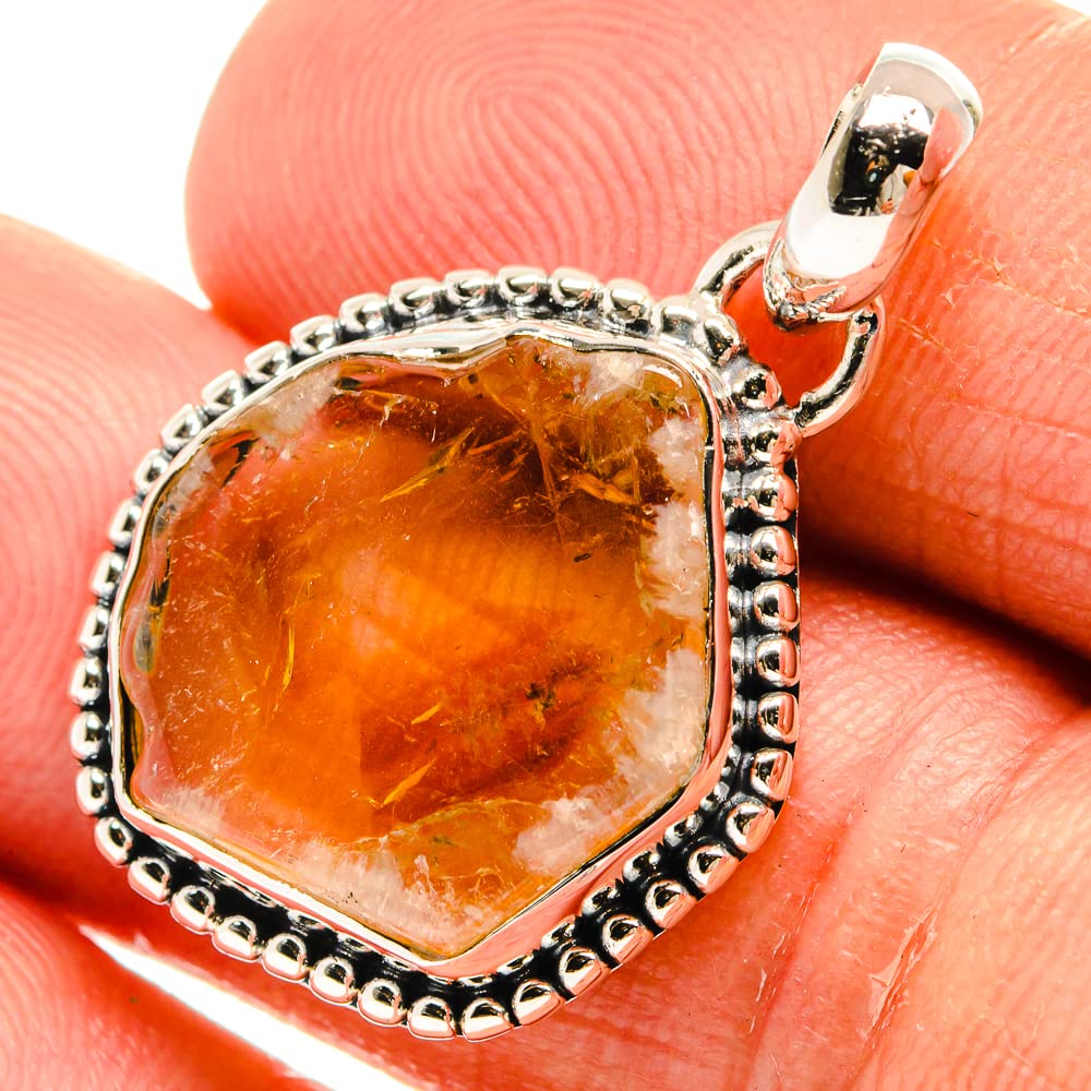 Ana Silver Co Rough Citrine Pendant 1 1/4" (925 Sterling Silver) - Handmade Jewelry, Bohemian, Vintage PD25325