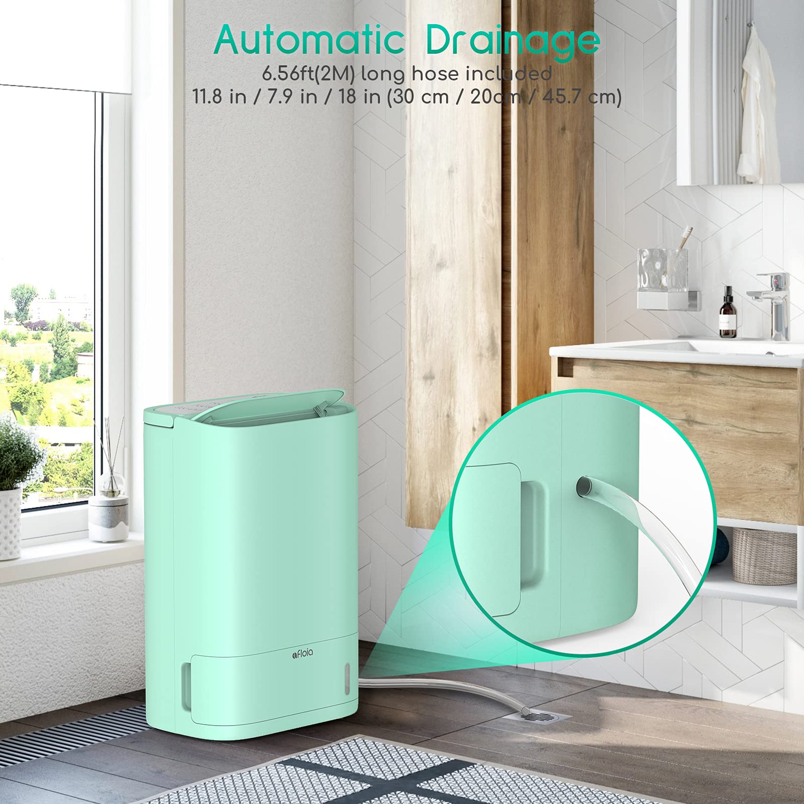 Afloia X3 Dehumidifier for Medium/Large Rooms and Basements, Washable Filter & Continuous Drain Hose, Quiet & Efficient Intelligent Humidity Control - Green
