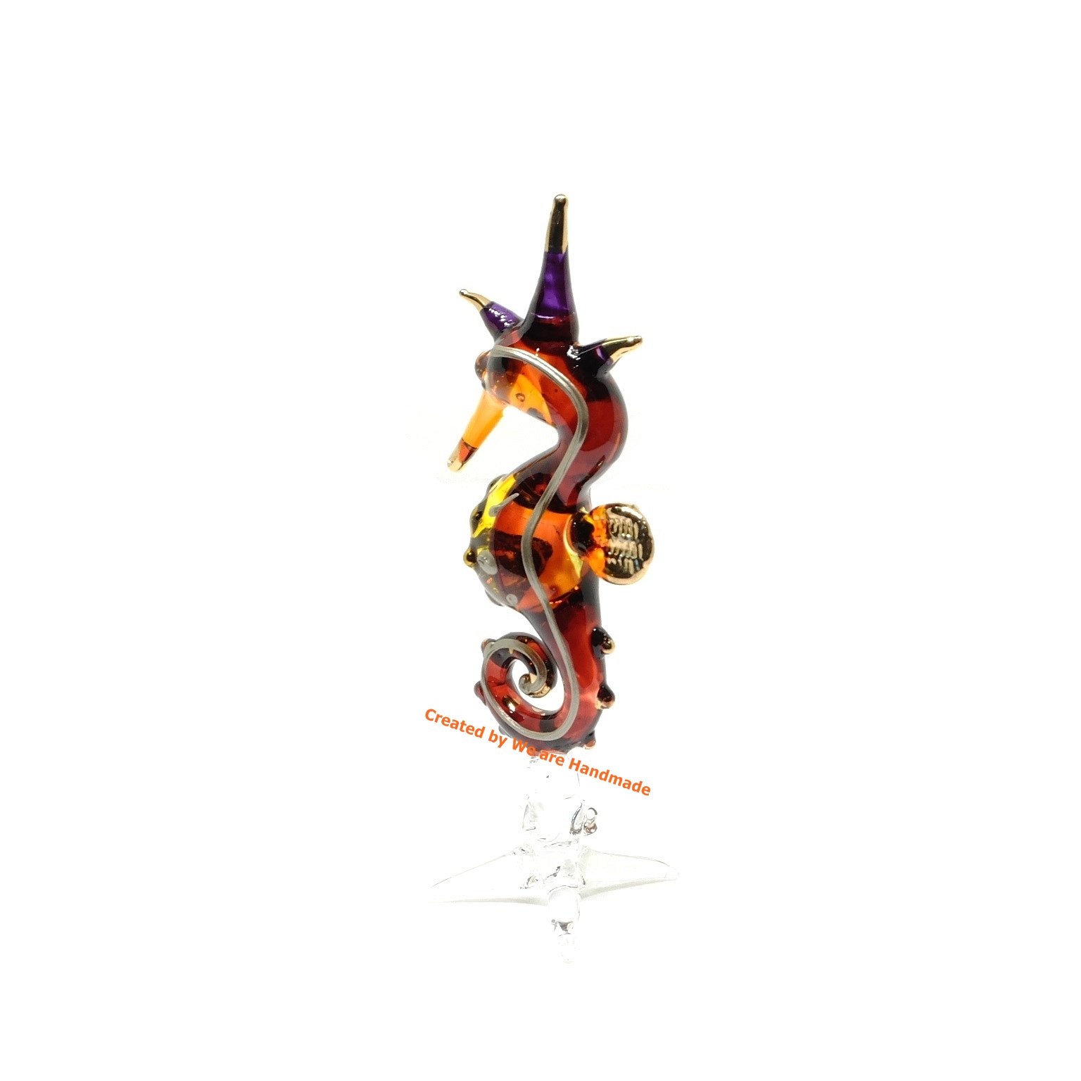 Handmade Mini 3" Blown Glass Seahorse Figurine Figure Art, Miniature Dollhouse, Gift Ideas, Collectible Ocean Animals, Tiny Ornament, Cool Stuff Decor (Brown and Orange No.2)