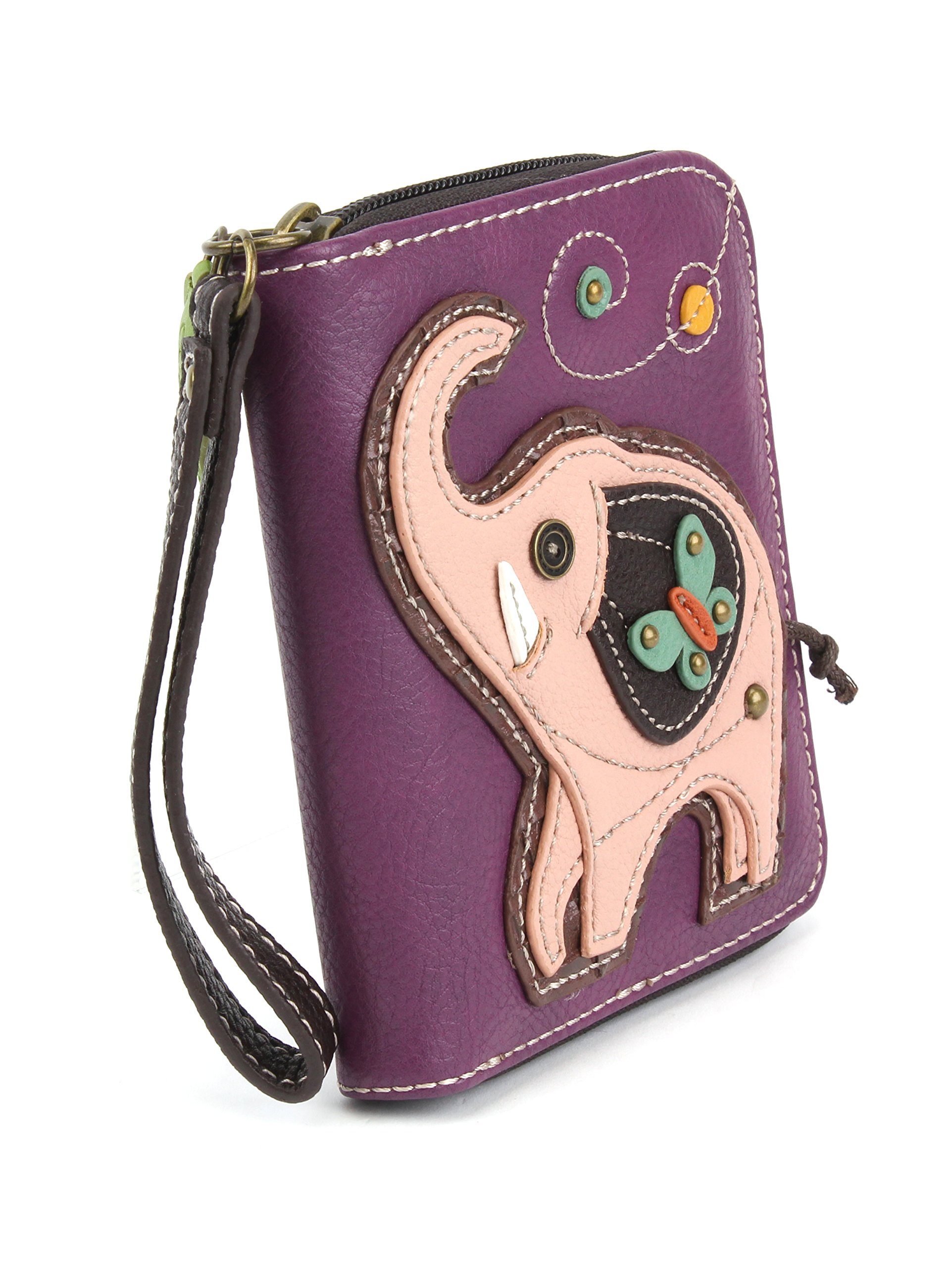Charming Chala Wallet Credit Cards Coins Wristlet (Purple Elephant)