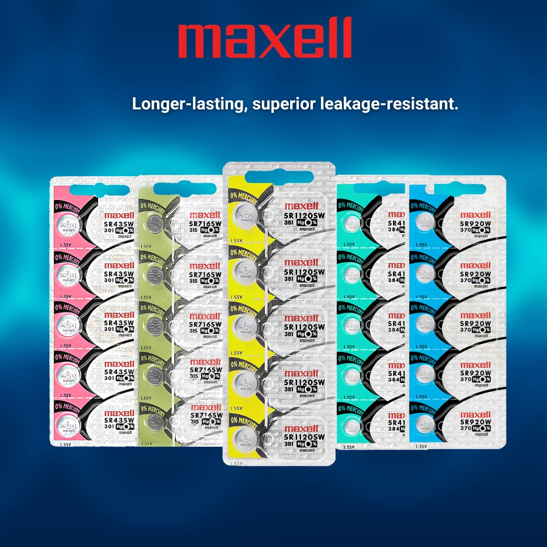 Maxell Batteries SR1120SW (381) Silver Oxide Watch Battery. On Tear Strip (Pack of 5)