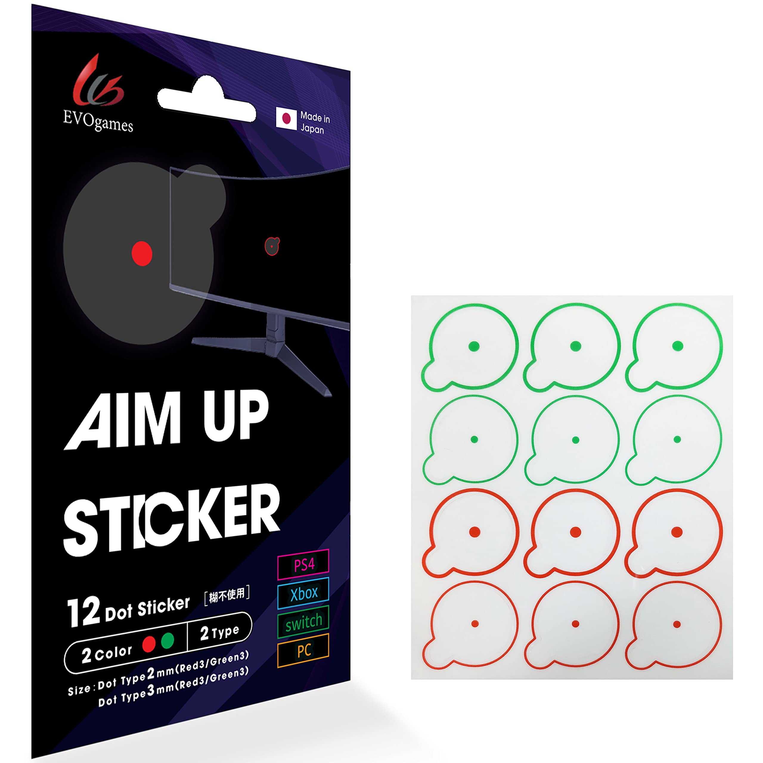 EVOgames Aim up sticker Made in Japan 4 types 12 sheets set glue-free FPS target sticker Always aiming TPS FPS sticker for PS5 PS4 Switch Xbox PCgame