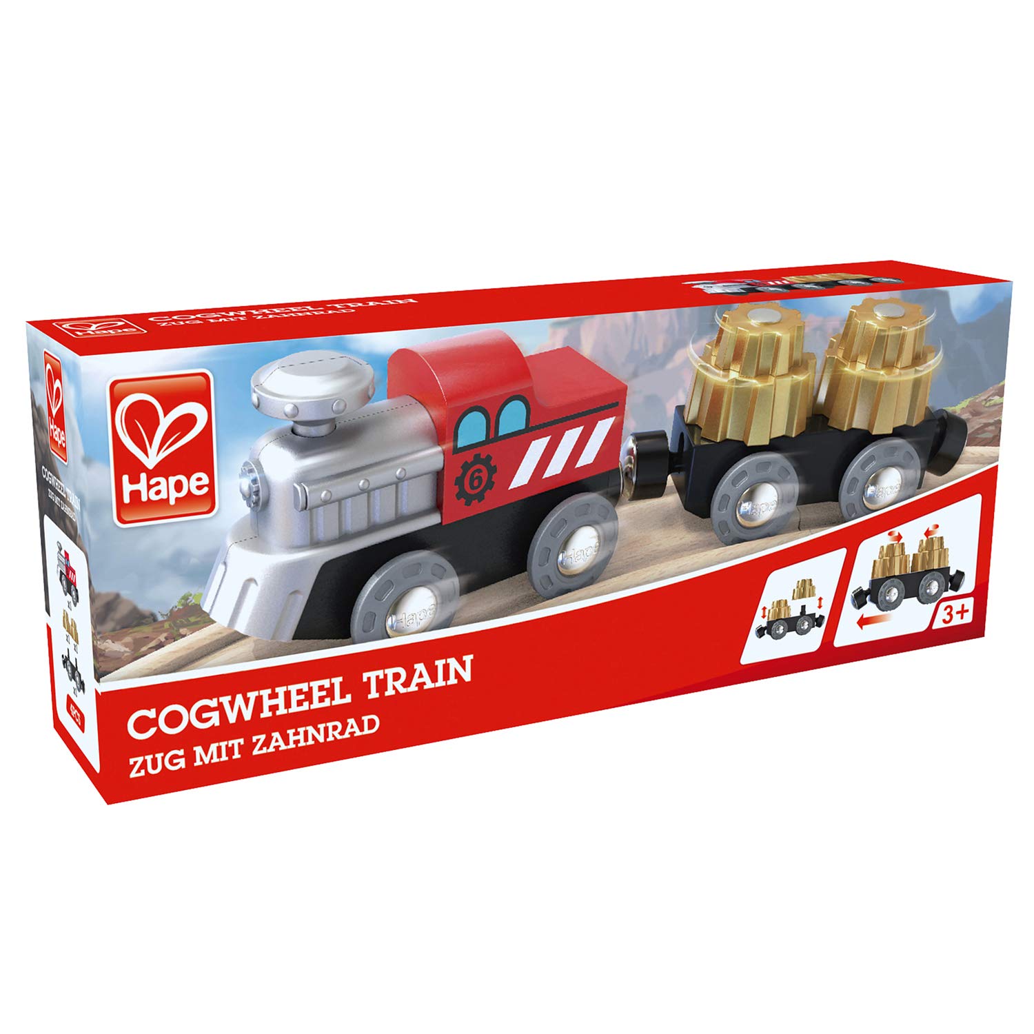 Hape Cogwheel Train| Wooden Railway Cogwheel Engine Toy Train for Kids