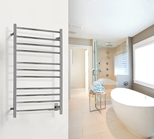 WarmlyYours Polished Radiant Electric Heated Towel Warmer, 11 Bar, Hardwired, Overheat Protection, Integrated On/Off Switch, Stainless Steel
