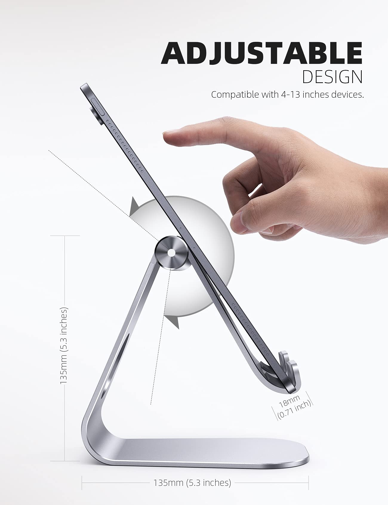 Lamicall Tablet Stand, Adjustable Tablet Holder - Desktop Stand Dock Holder Compatible with 4-13" Tablet Such as iPad Pro 11, 9.7, 10.5, 12.9 Air Mini 4 3 2, Kindle, Nexus, Tab, Silver
