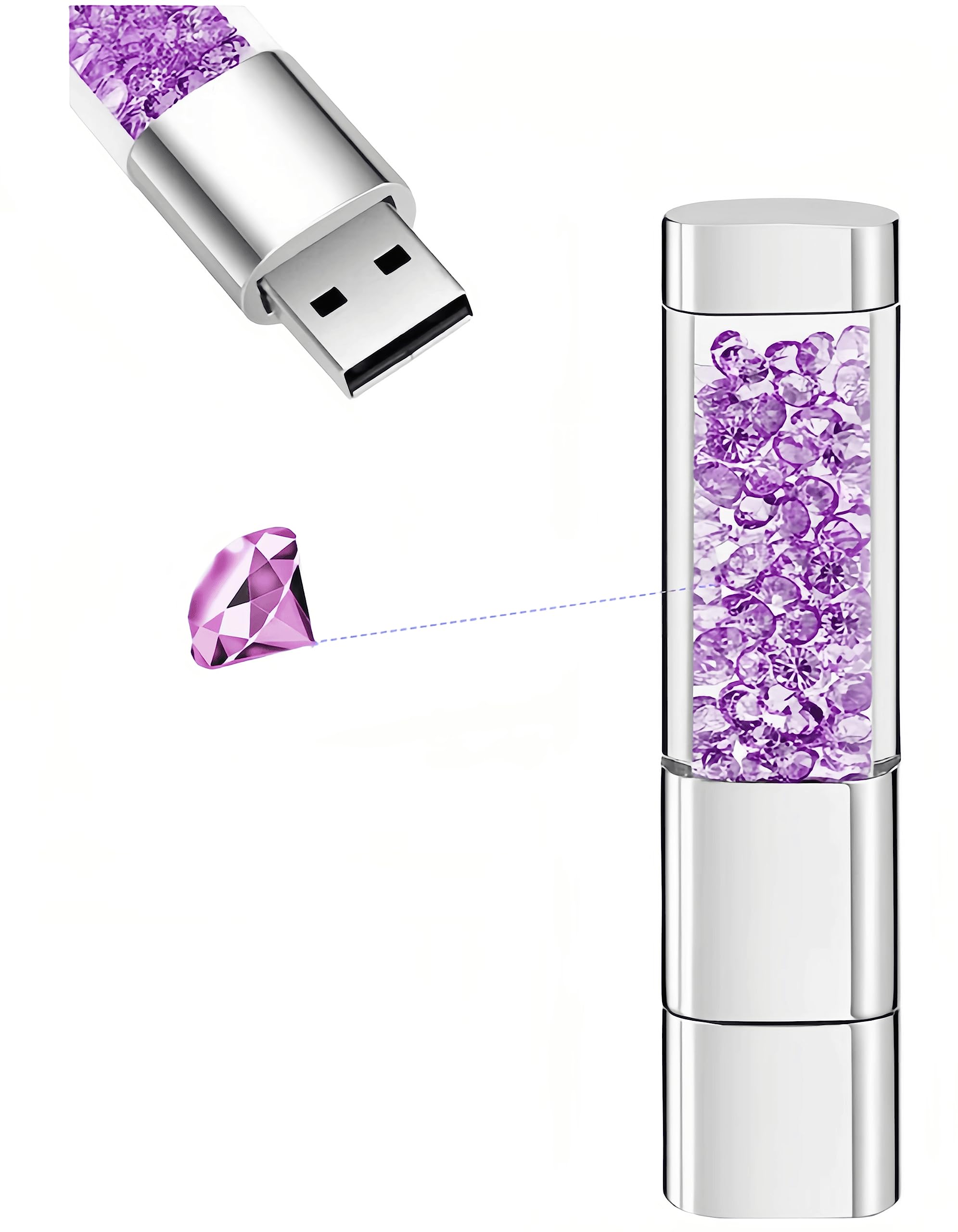 WooTeck 64GB Jewelry Crystal Lipstick USB Flash Drive,High Speed Memory Disk, Purple