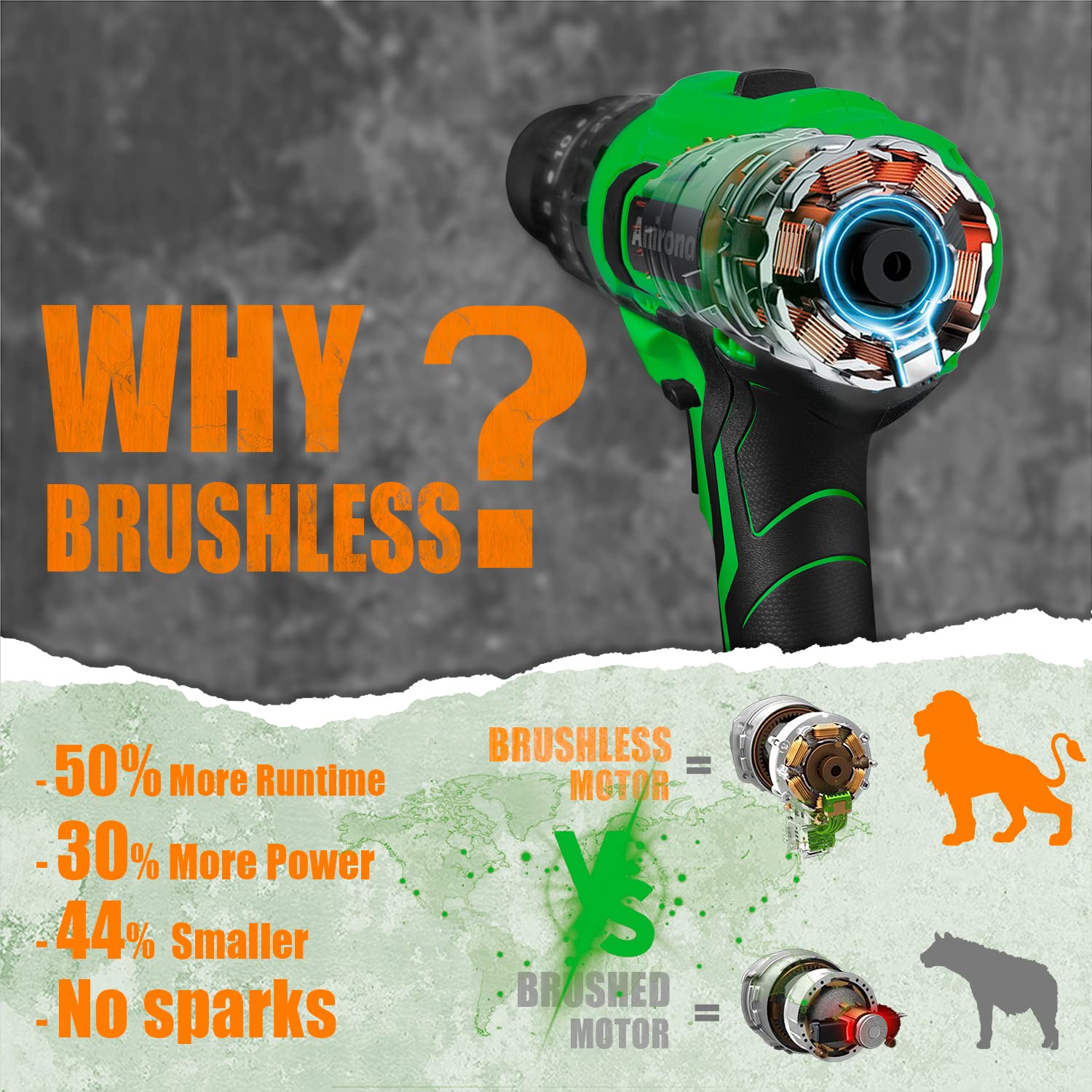 ANIRONA 20V Brushless Cordless Power Drill, 25+3 Hammer Drill Driver with 2x2.0Ah Batteries and Charger,450 In-lbs Torque, 3/8” Metal Keyless Chuck, 2-Variable Speeds,25 Bit Set with Case for Concrete