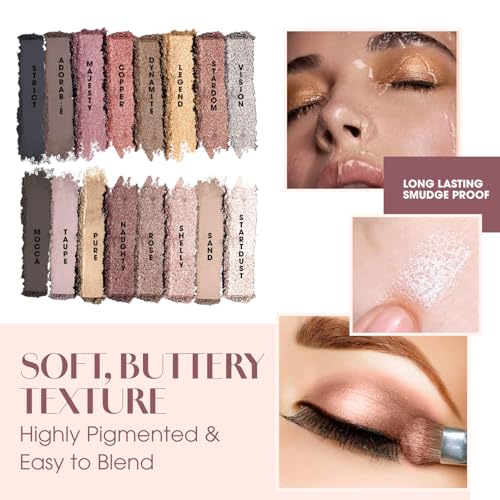 Lamora Eyeshadow Palette Makeup - Eye Makeup Palette with 16 Highly Pigmented Matte & Shimmer Shades - Vegan & Blendable