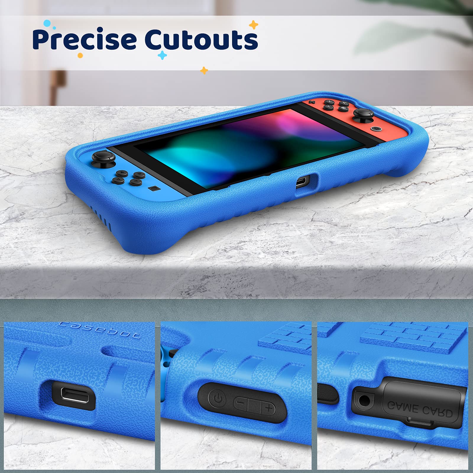 Fintie Kids Case Compatible with Nintendo Switch w/2 Game Card Slots - [Ultralight] [Shockproof] Protective Cover with Ergonomic Grip, Kids Friendly Grip Case for Switch Console (Blue)
