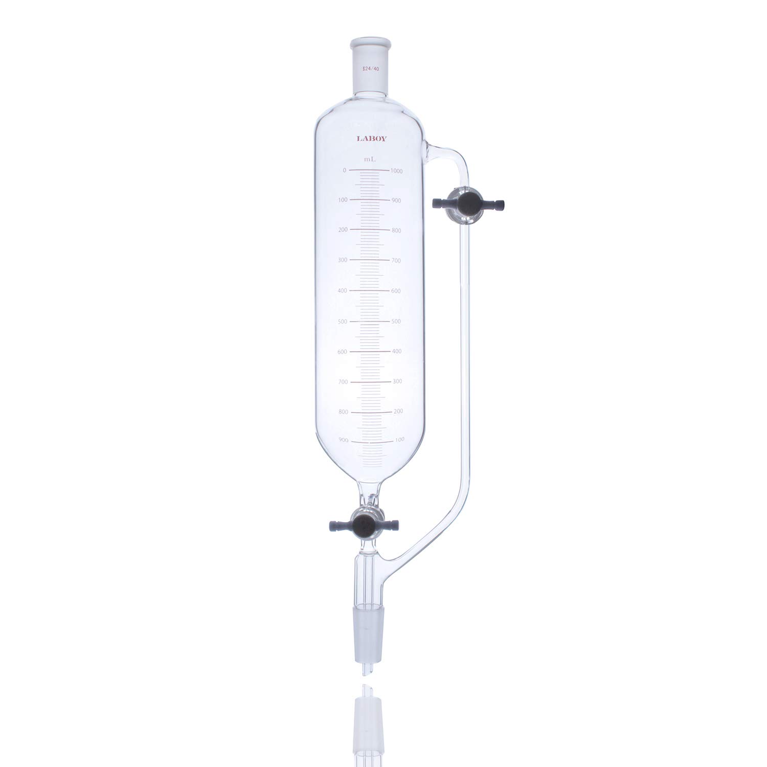 Laboy Glass 1000mL Addition Graduated Pressure Equalizing Dropping Funnel with 24/40 Joints & Two 2mm PTFE Stopcocks Chemistry Lab Glassware
