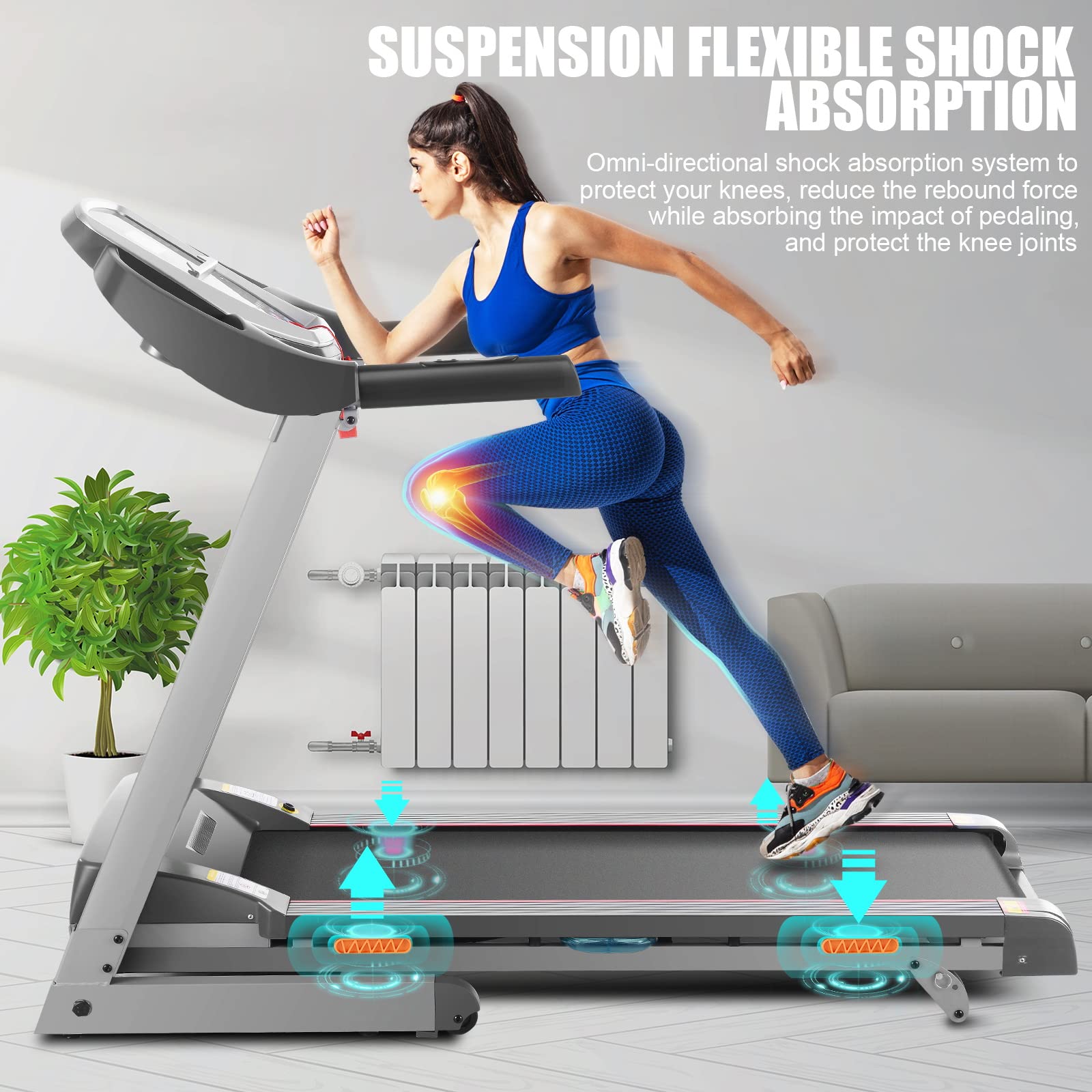 ANCHEER Treadmill 300lbs Capacity 3.25HP Folding Electric Treadmills for Home with Incline Smart APP Control Exercise Running Machine for Gym & Office Workout Easy Assembly