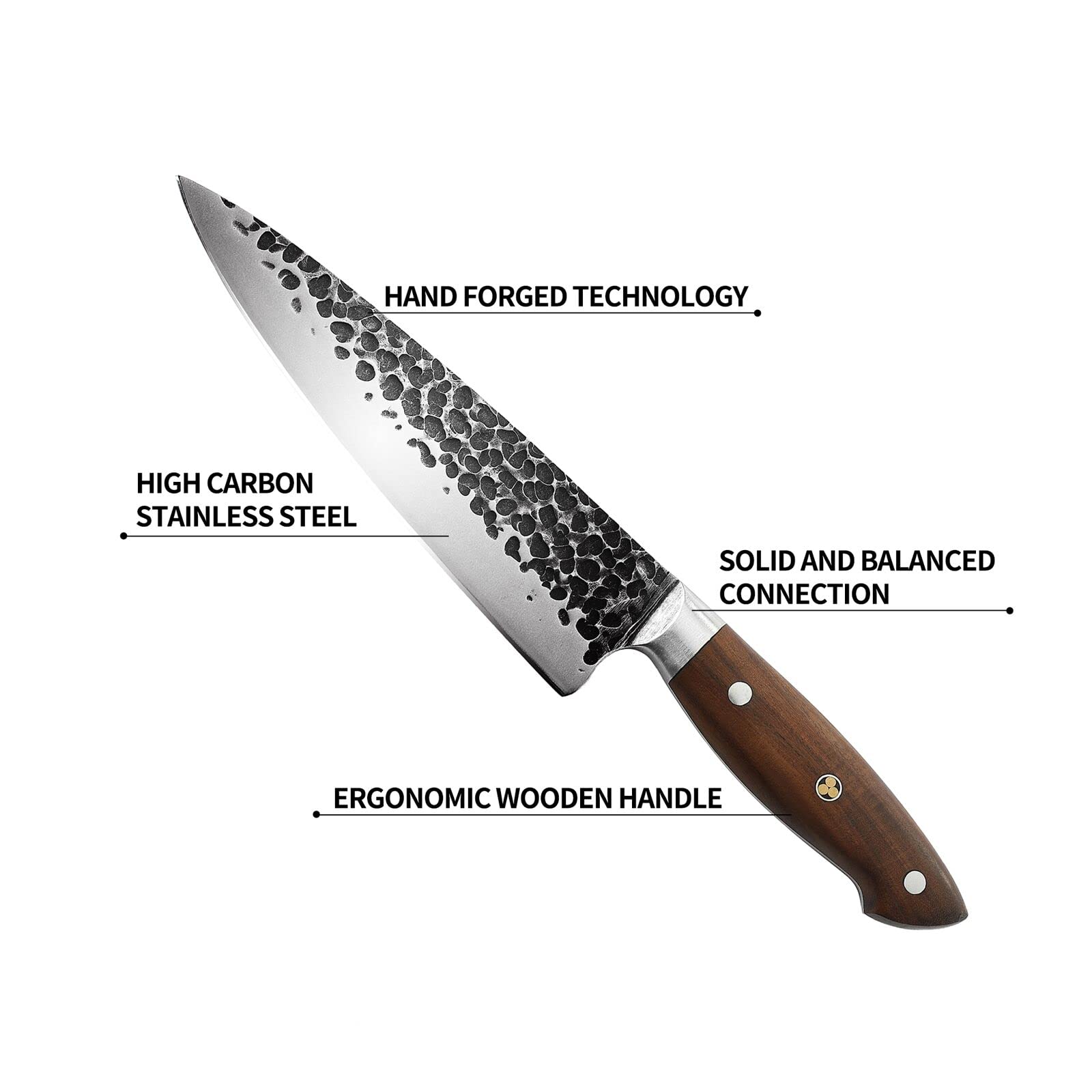 BearxBee Chef Knife Steak Knife,Comfortable Wooden Handle,High Carbon Stainless Steel 8 inch Stable Durable Knife for Kitchen,Chef,Cooking