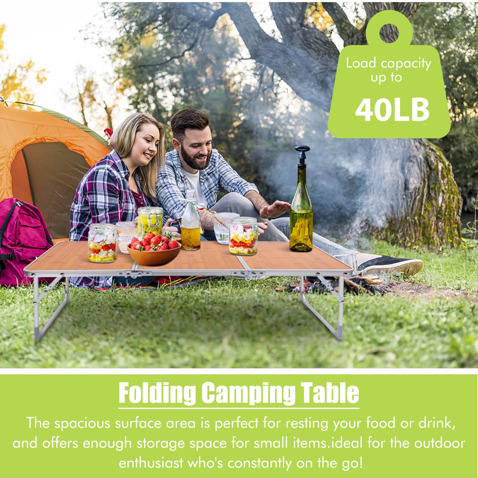 AO LI GEI Folding Camping Table,Portable Picnic Table Foldable Lightweight Outdoor Aluminum Legs,3 Fold Beach Table Carrying Handle for Party Picnic Beach Camping Home Office Cooking Beach