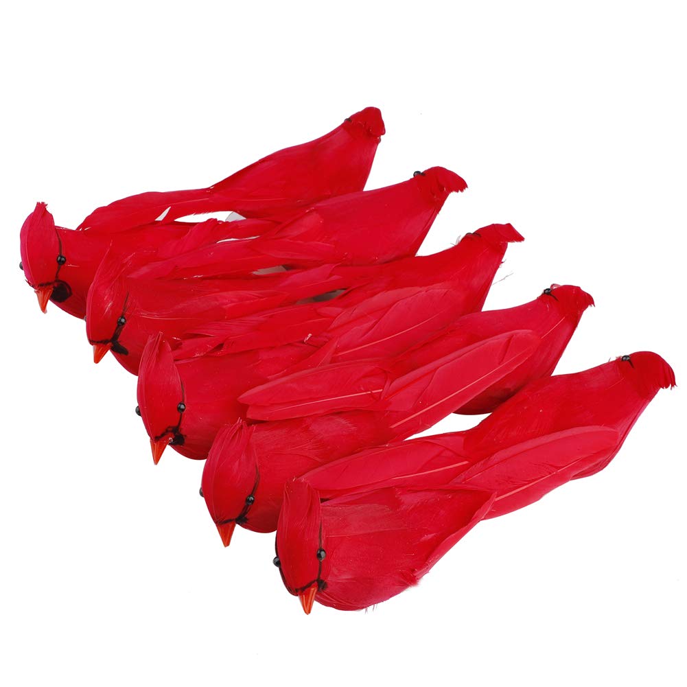 Firlar 12 Pcs Artificial Cardinal bird with Clip, 5.5 Inch Simulated Foam Bird Christmas Cardinal Birds Red-billed Ornaments for Wedding Decoration Home Garden Establishment Party Accessories