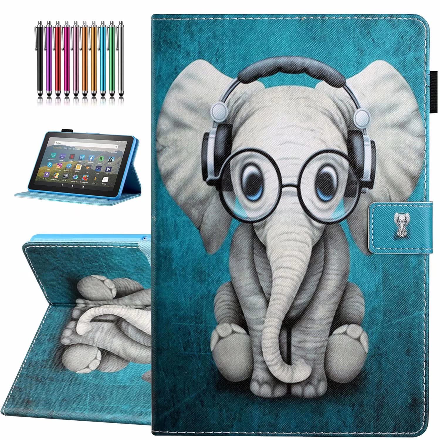 All-New Amazon Fire HD 10 & 10 Plus Case (Only Compatible with 11th Generation, 2021 Release), Not Suitable for 7th/5th Fire 10, Premium PU Leather Stand Cover with Smart Auto Wake/Sleep, Elephant
