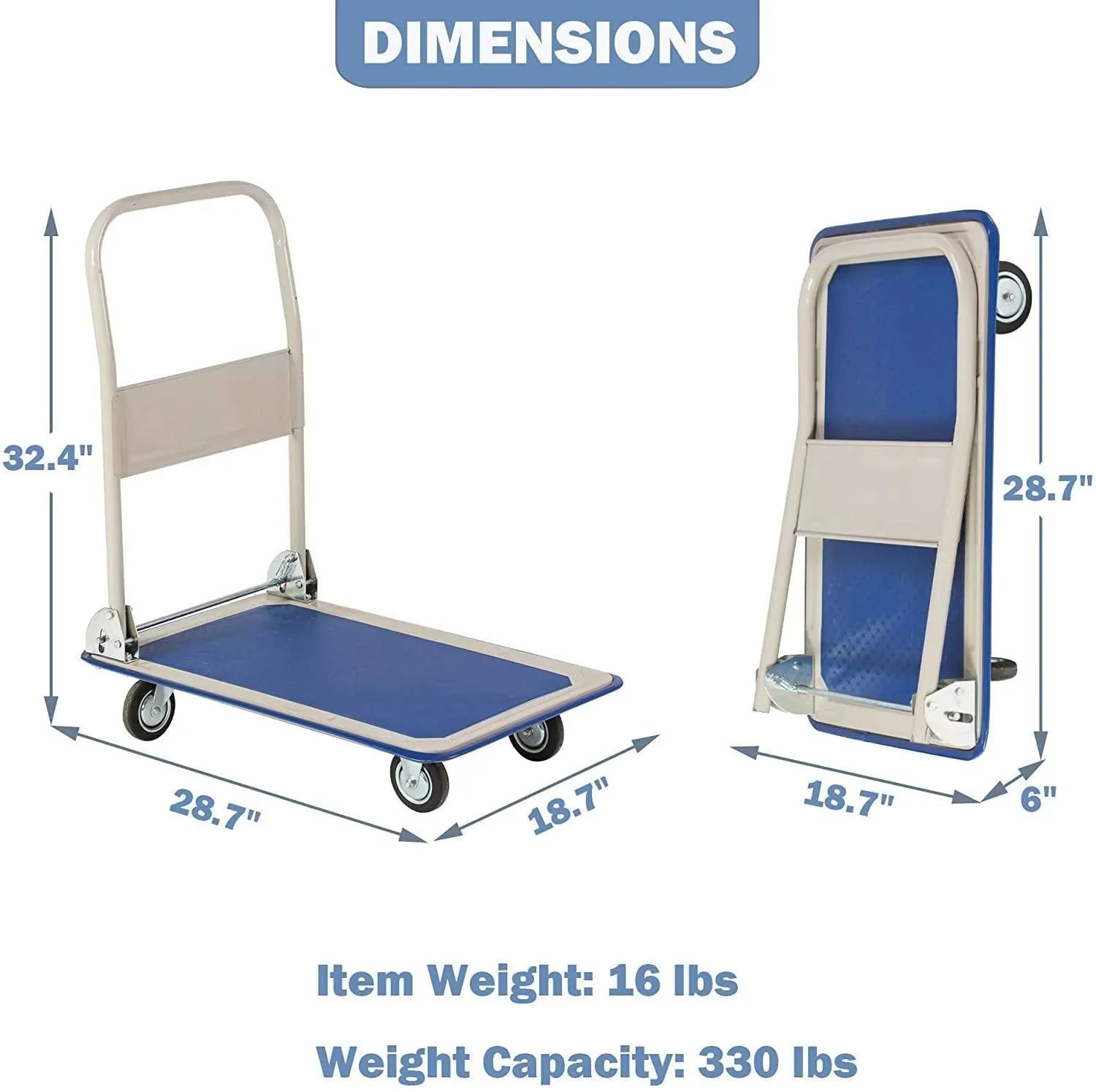 Auroglint-Platform Truck Hand Flatbed Cart Dolly Folding Moving Push Heavy Duty Rolling Cart with 4 Wheels, 330 lbs Weight Capacity