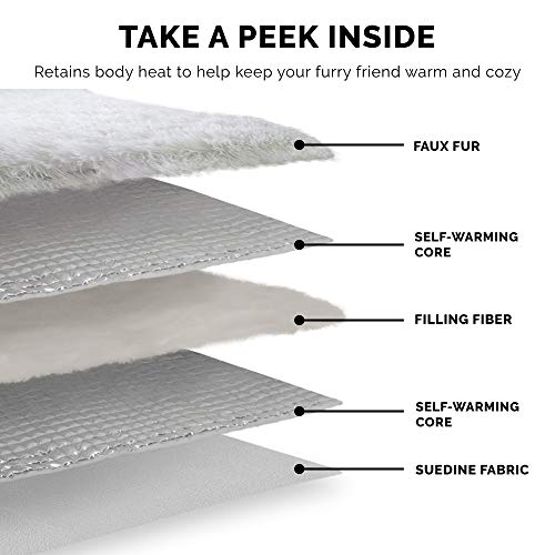 Furhaven Self-Warming Cat Bed for Indoor Cats, 4-Beds-in-1 & Washable - Plush Long Faux Fur Convertible Cuddler - Gray, Small