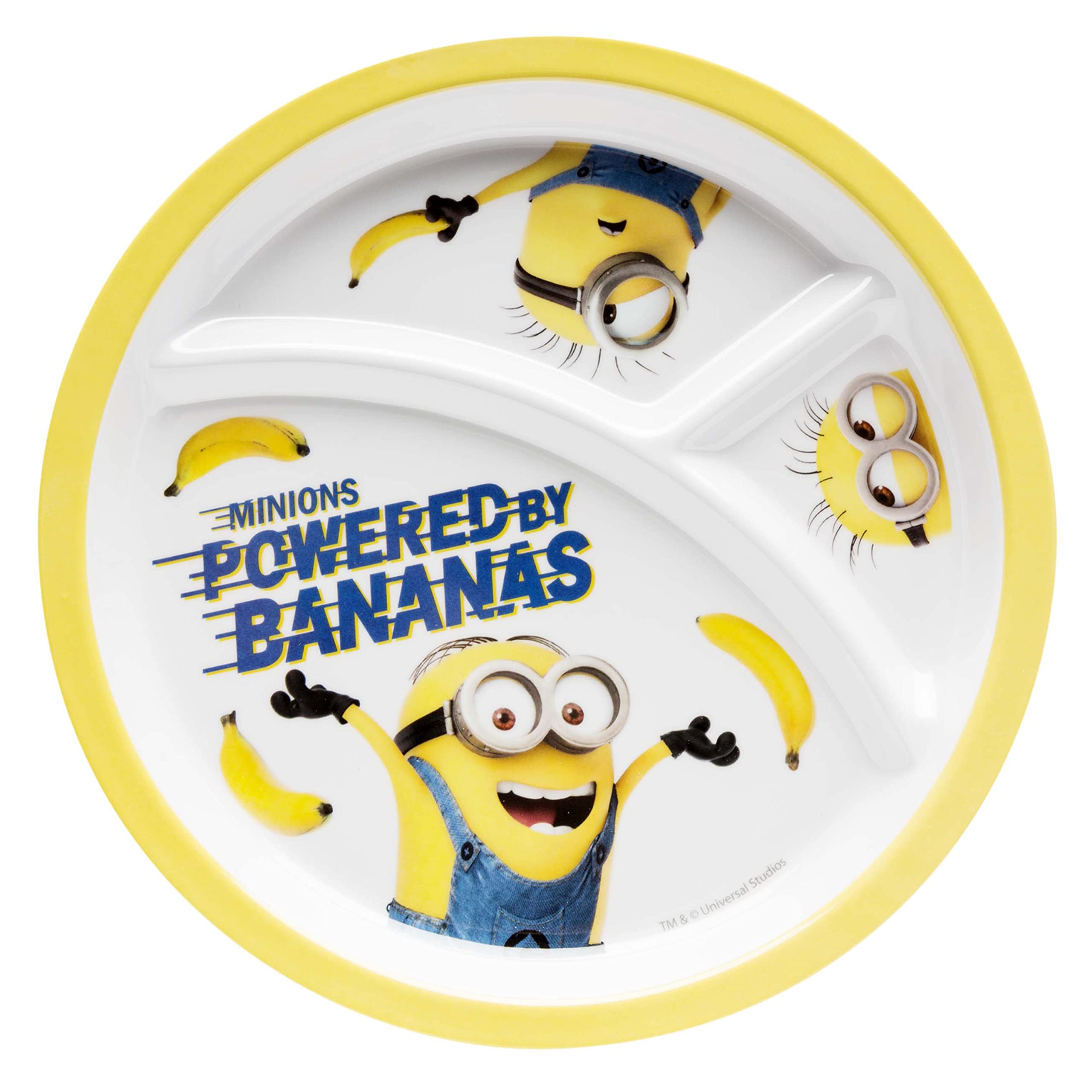 Zak Designs Minions Dinnerware Set Includes Melamine 3-Section Divided Plate, Bowl and Utensil Made of Durable Material and Perfect for Kids, 4 Piece Set, Minnions